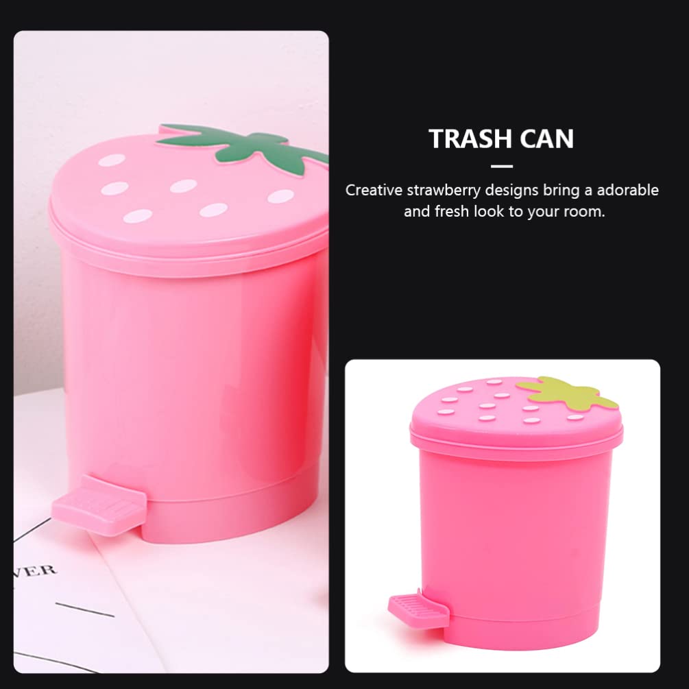 NUOBESTY Strawberry Trash Can Desk Trash Can with Lid Plastic Mini Garbage Can for Desktop Kitchen(Pink)