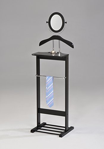 KB Designs - Black Wood Suit & Tie Freestanding Valet Stand, Clothing Organizer Rack