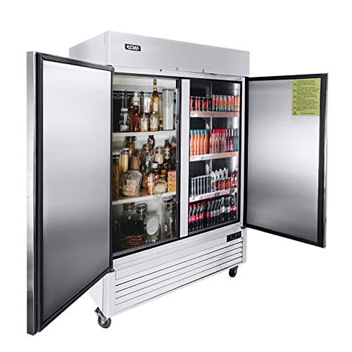 KITMA 54-inch Commercial Refrigerators, 2 doors Reach-in Refrigerator Cooler with LED Lighting, Stainless steel, 49 Cu. Ft