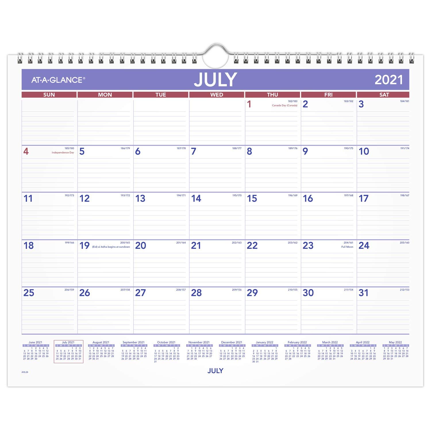AT-A-GLANCE Academic Wall Calendar 2021-2022, AT-A-GLANCE, Monthly, 15-1/2" x 22-3/4", Large, for School, Teacher, Student (AY328)