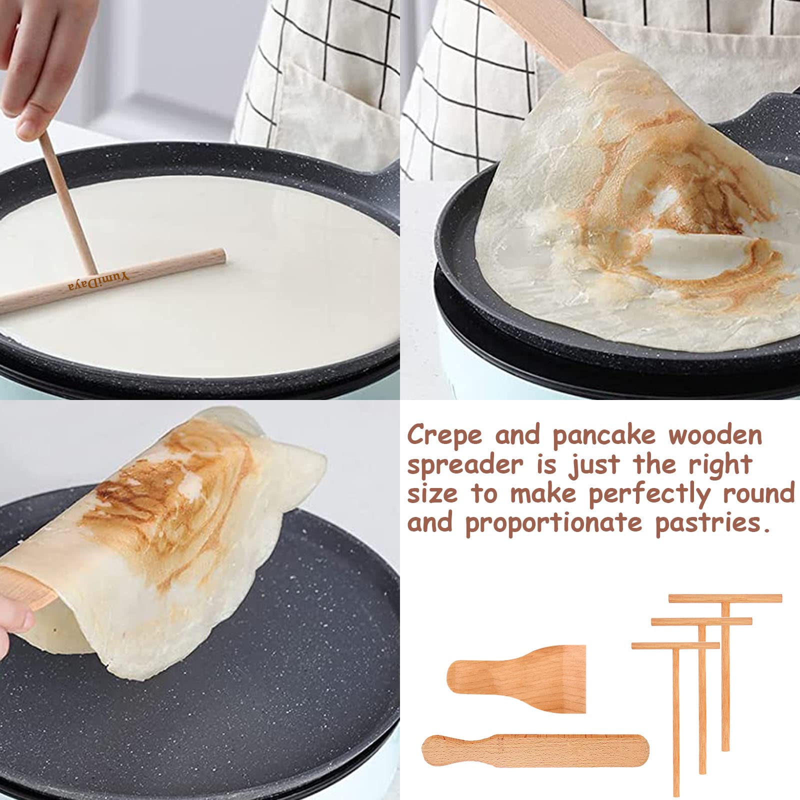 Crepe Spreader and Crepe Spatula Turner Set,Convenient Sizes to Fit Any Crepe Pan Maker - 100% Natural Wooden Crepe Spatula Set for Crepe Tools