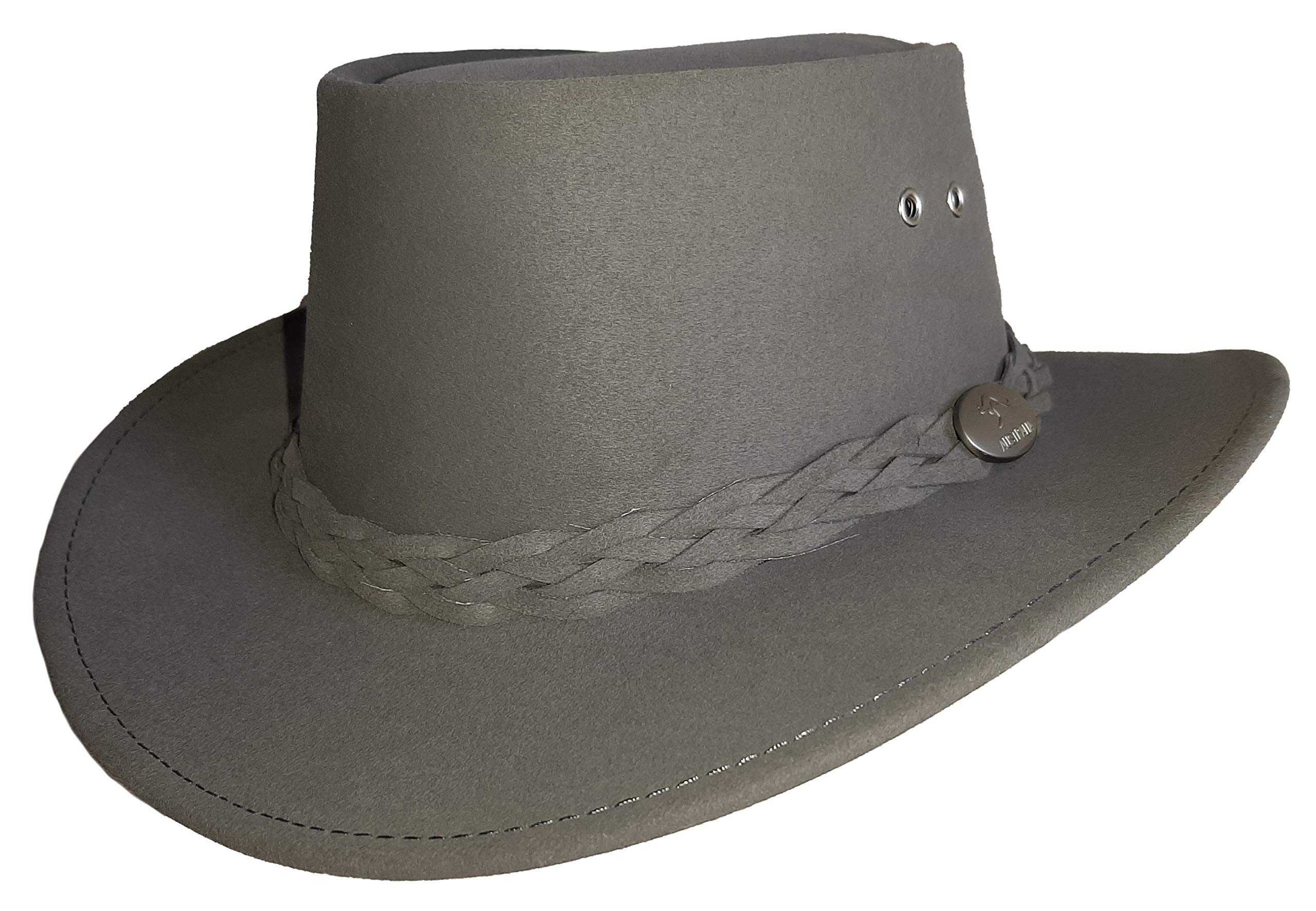 Aussie Chiller Outback BUSHIE – Solid & Rugged HAT for All Seasons/Made in Australia (Solid) (Grey, Large)