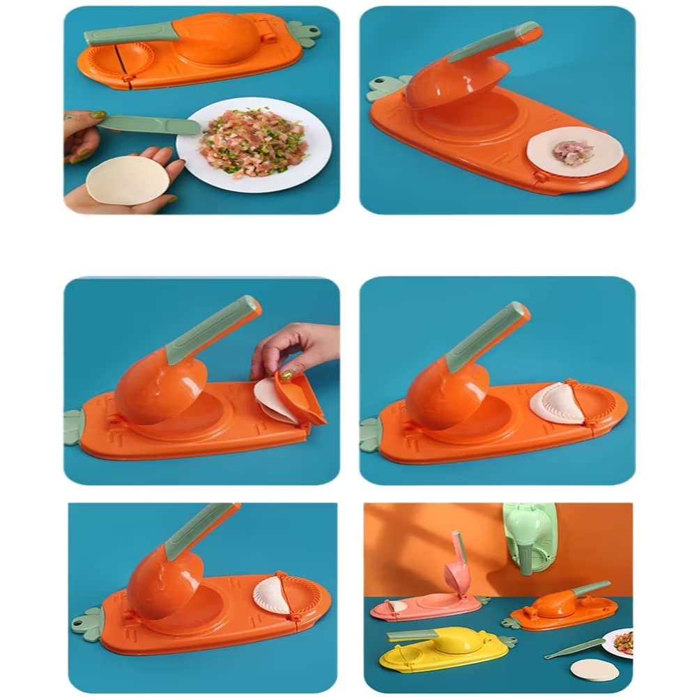 CORNICIONE 2 in 1 Portable Dumpling Maker,Cookie Press Machine,Multi-function DIY Manual Dumpling Press Molds Set,Suitable for Adults and Children(Orange)