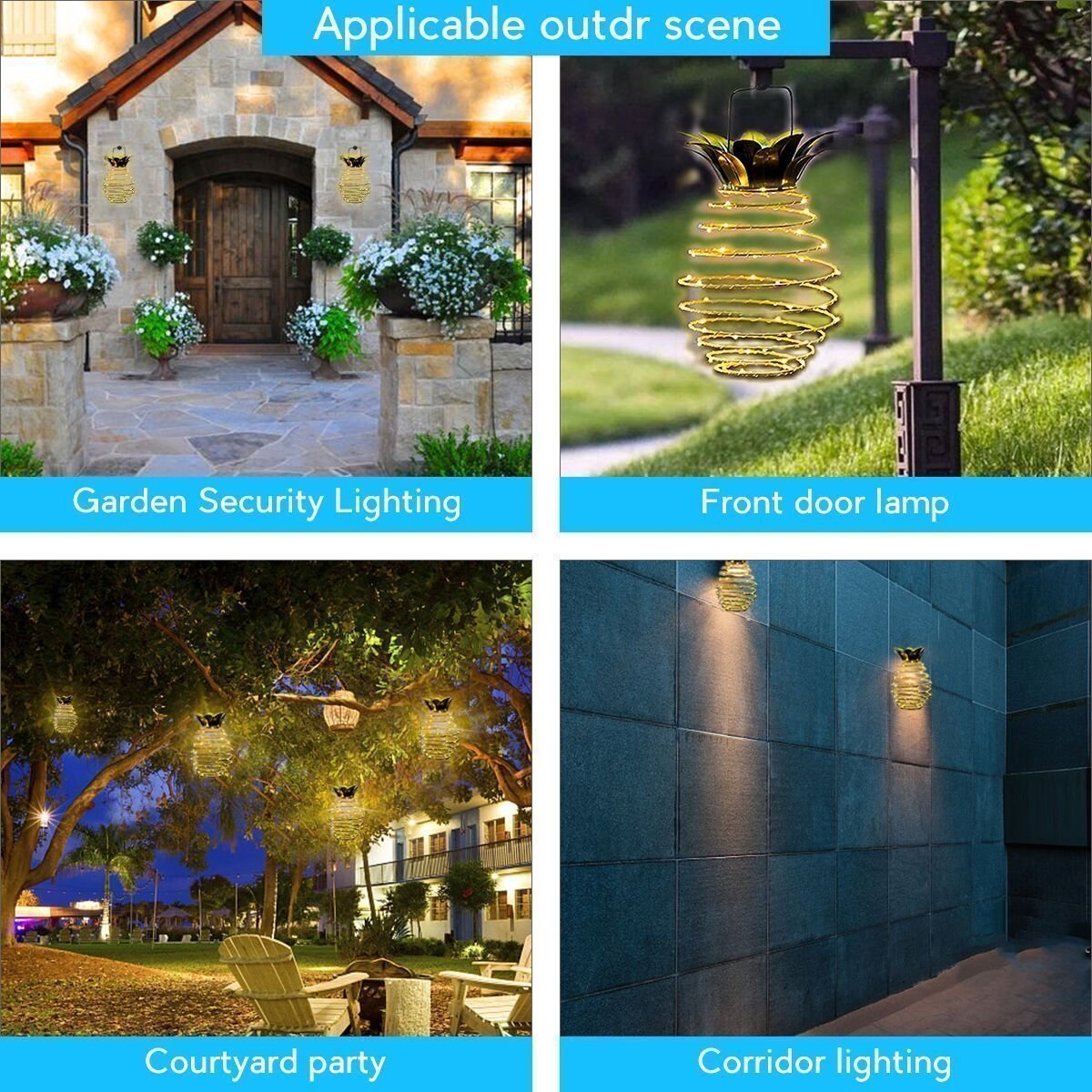 MUEQU 2Pcs Garden Solar Lights, Waterproof LED Solar Hanging Lantern Pineapple Fairy String Light,Solar Patio Lights Night Light for Yard Outdoor Home Decoration Light (Warm White)