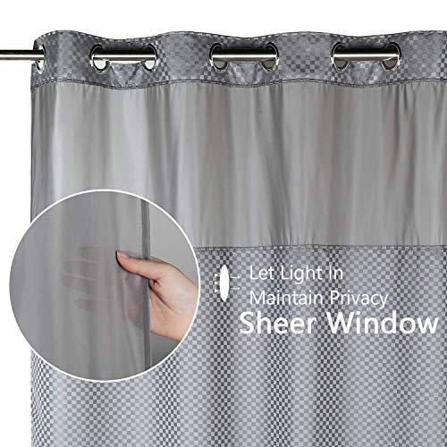 Lagute SnapHook Hook Free Shower Curtain with Snap-in Liner & See Through Top Window | Hotel Grade, Machine Washable | 71Wx74L, Gray