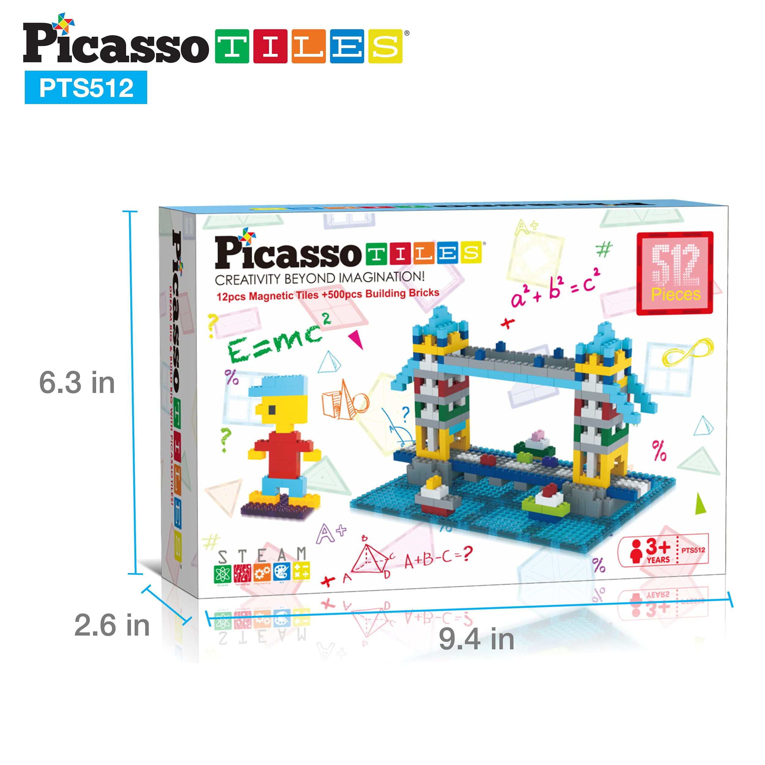 PicassoTiles 512 PCs Grand Playset Magnetic Tiles and Building Block Combo Creative Buildings & Figures Such as Bridges Hearts Unique Characters & More Educational STEM Toys Learning Activity Ages 3+