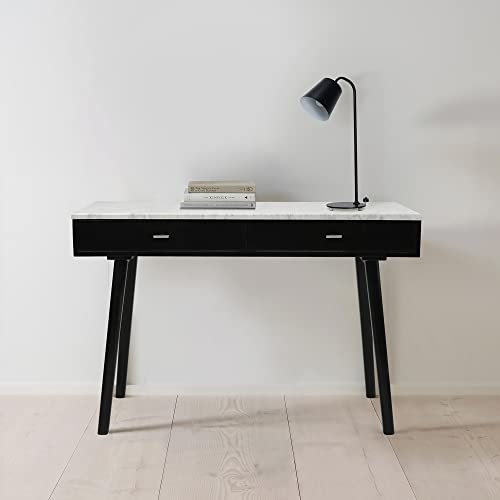 Bianco Collection Viola 44" Italian Marble Writing Desk in White and Black