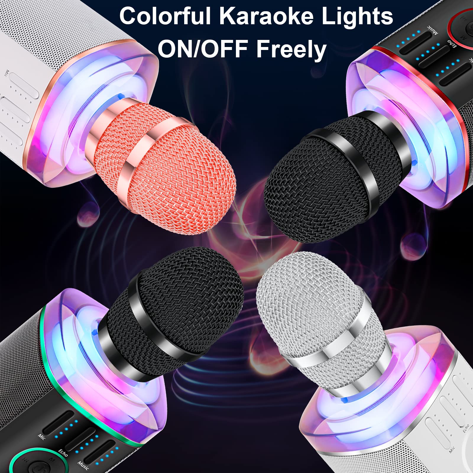 BONAOK Wireless Bluetooth Karaoke Microphone with LED Lights, Handheld Karaoke Machine with Magic Sing Recording for Kids Adults Gift Q31 (Red)