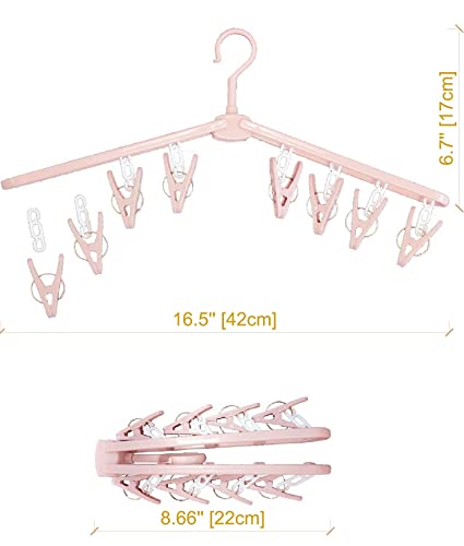 Fineget Folding Travel Shirt Socks Clothes Hangers with Clips Foldable Plastic Shorts Skirt Pants Suit Hangers Non Slip Closet Blue Drying Rack Displays (2 Pack Pink)