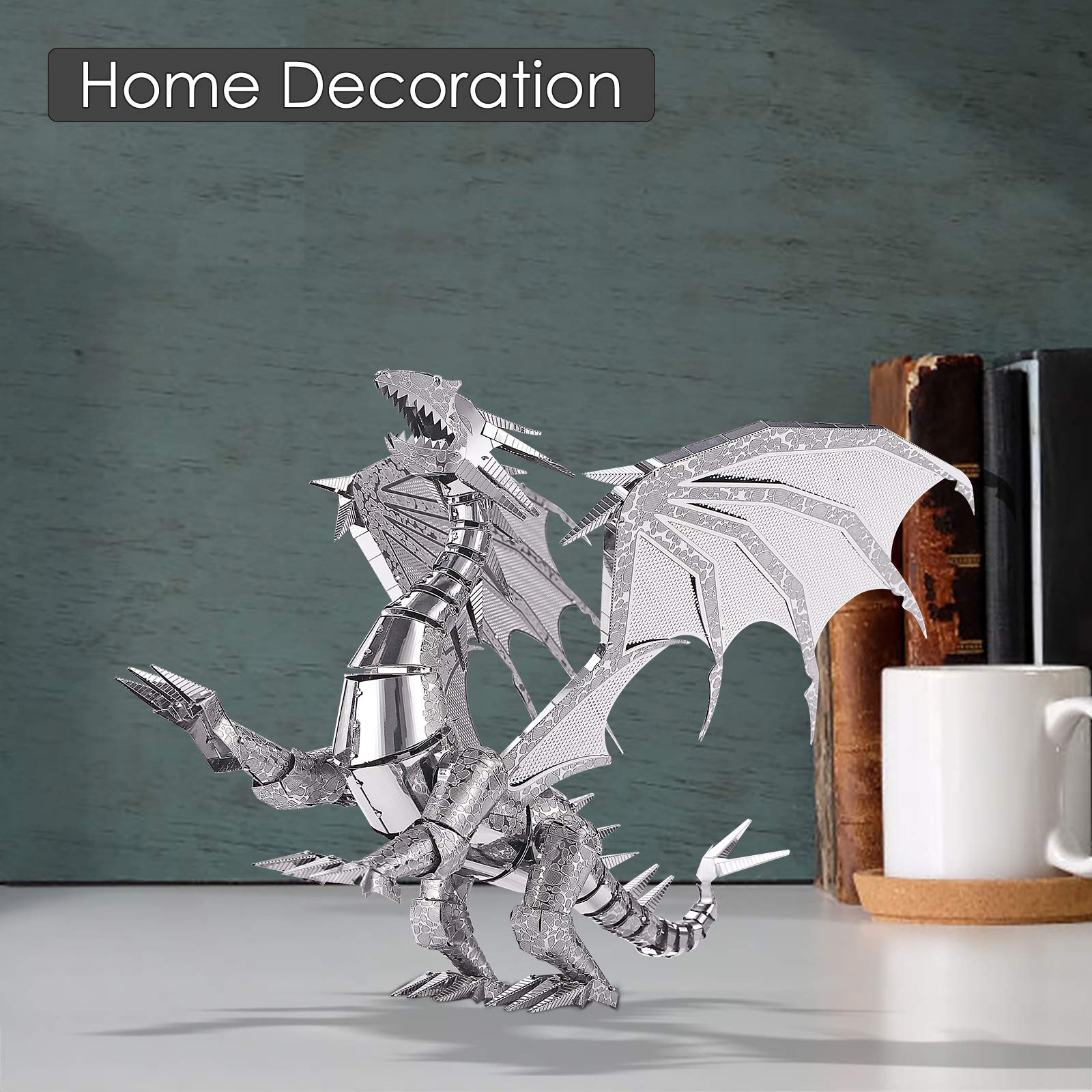 Piececool 3D Metal Puzzle Model Kits- Dragon Flame Metal Building Kit for Adults, Brain Teaser DIY 3D Dragon Puzzles Model Kits STEM Toys for Teens Men Family, 115 Pcs