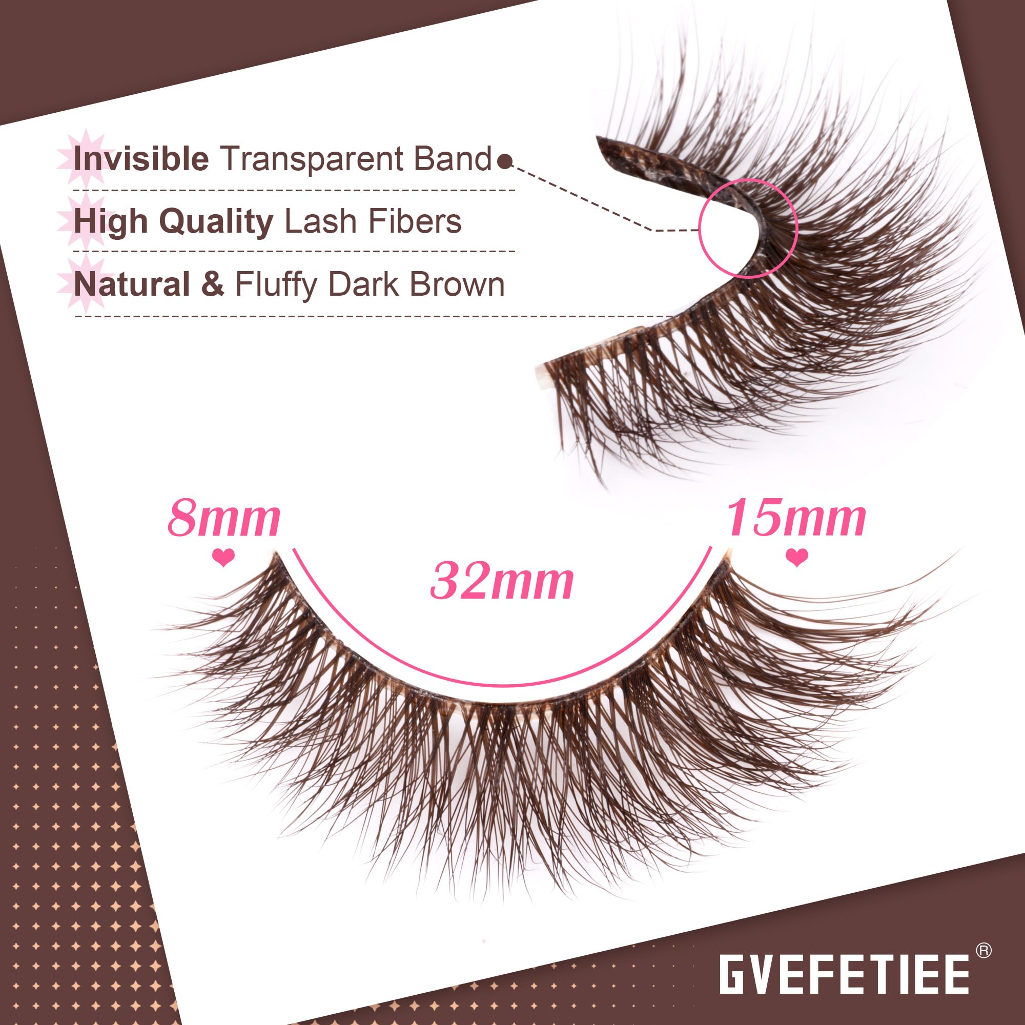Brown Lashes False Eyelashes Mink Lashes Natural Look Fluffy Wispy Eyelashes Dark Brown Eyelashes Clear Band Lashes Pack by GVEFETIEE 7 Pairs