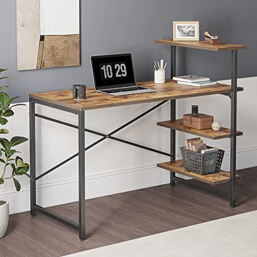 CubiCubi Small Computer Desk with Shelves 40 Inch, Home Office Desk, Study Writing Office Table, 3 Tier Shelf, Brown