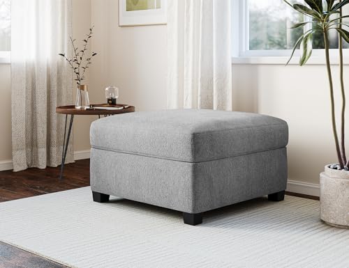 coucheta Square Ottoman Module with Storage,Modular Sectional Sofa Ottoman for Living Room,Lobby, Linen Fabric,Grey