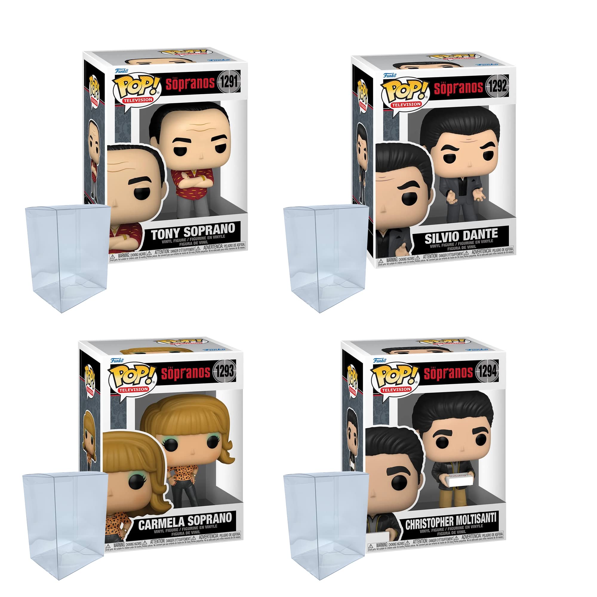 Blue Salamander Emporium Protector with Vinyl Figure Bundle - Includes Sopranos: Tony #1291, Silvio #1292, Carmela #1293, Christopher #1294 Vinyl Figures with 4 Plastic Cases