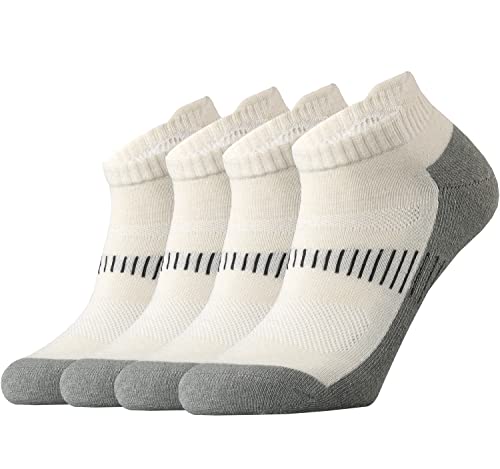 KMM Men's Merino Wool No Show Ankle Socks with Cushion Low Tab Summer for Outdoor Hiking Golf Loafer Sneaker Trail Running(White L)