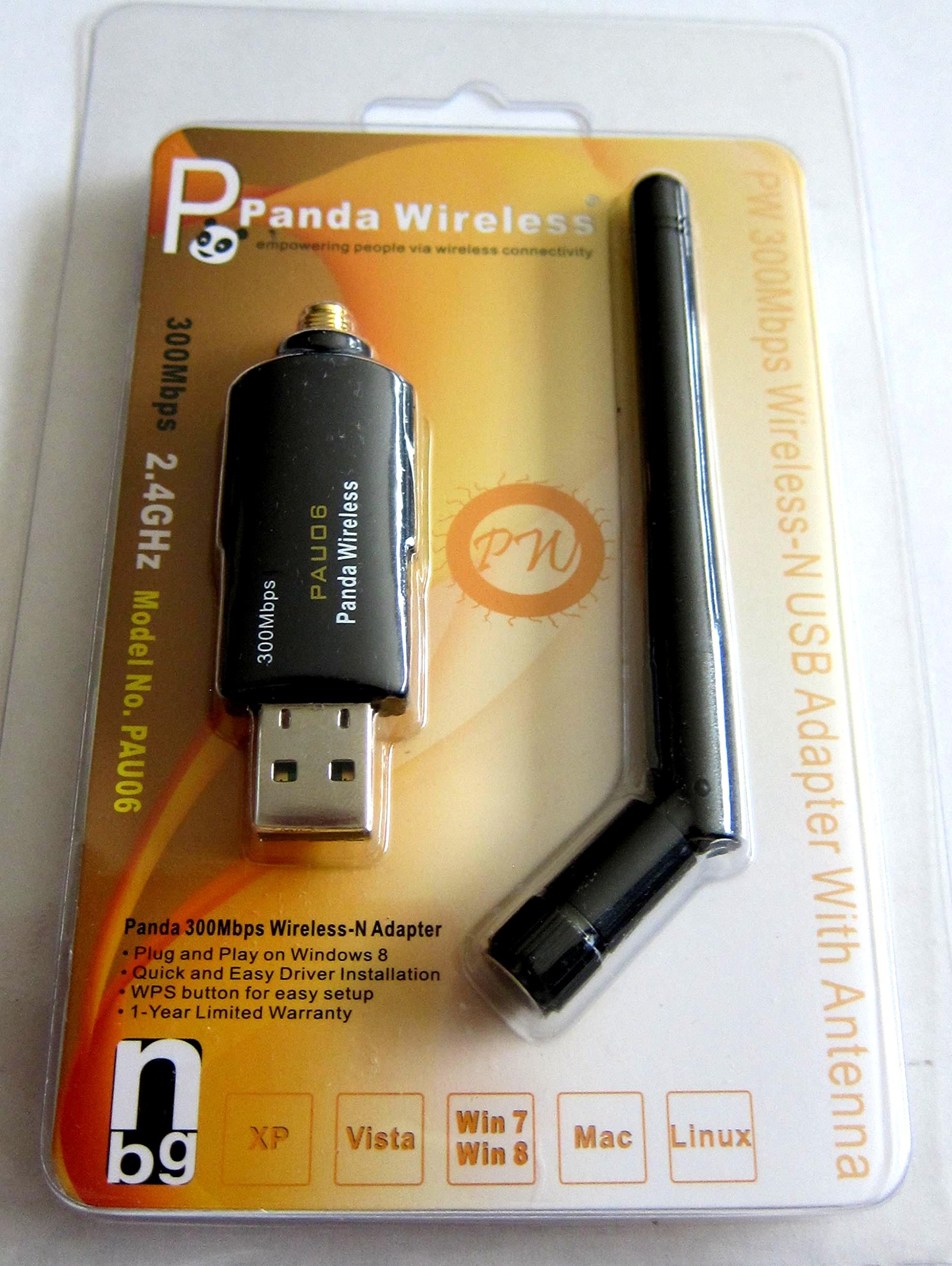 Panda Wireless PAU06 300Mbps Wireless N USB Adapter - w/High Gain Antenna - Win XP/Vista/7/8/10/11, Zorin, Mint, Ubuntu, MX Linux, Manjaro, Fedora, Centos, Kali Linux and Raspbian
