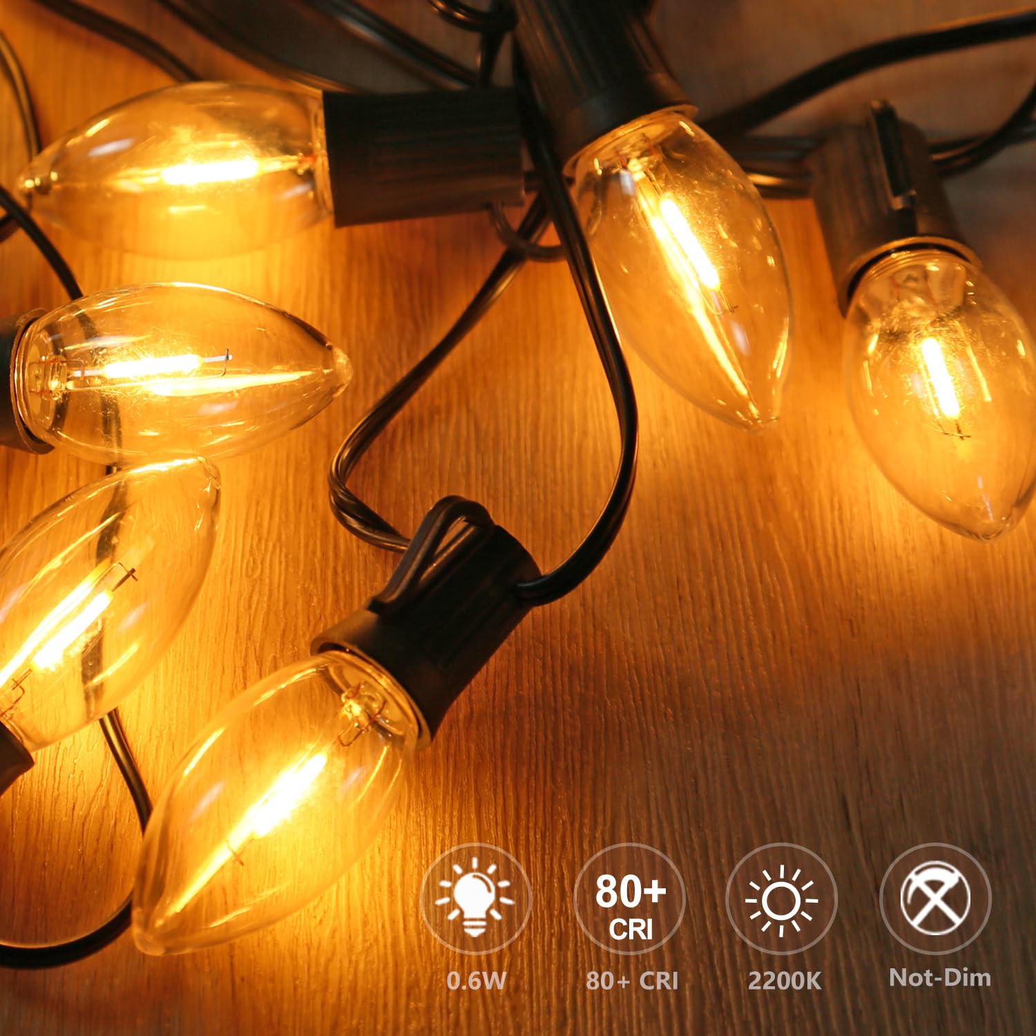 Austin Coast 25PACK LED Night Light Bulbs, C7 Candelabra LED Light Bulbs, E12 Chandelier Base, 0.6W Equivalent to 7W, Warm White 2200K,50LM Dimmable,Shatterproof & Waterproof Clear Plastic
