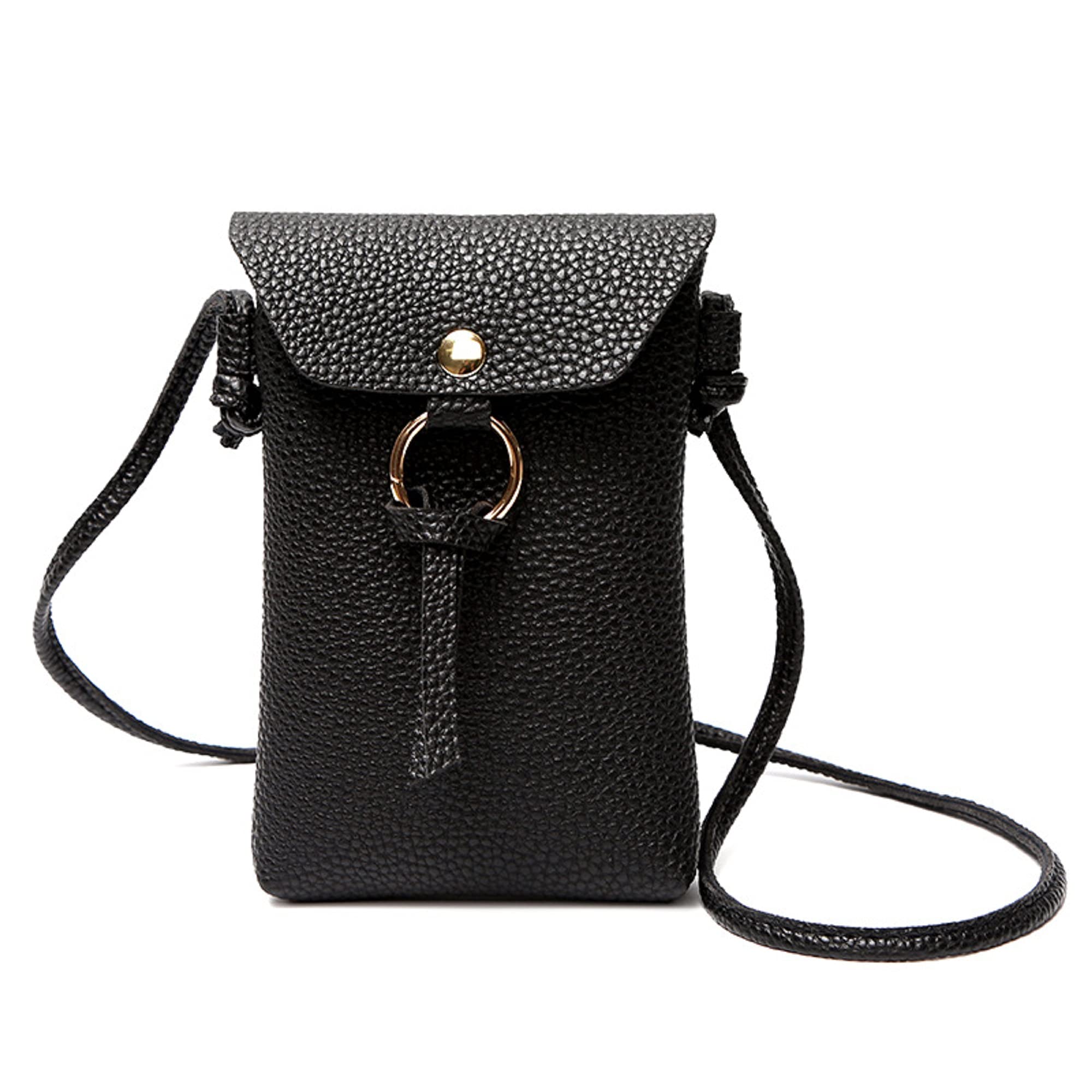 PKSANIT Leather Crossbody Bag, Mini Cell Phone Purse Wallet Fashion Travel Shoulder Bag (Black)