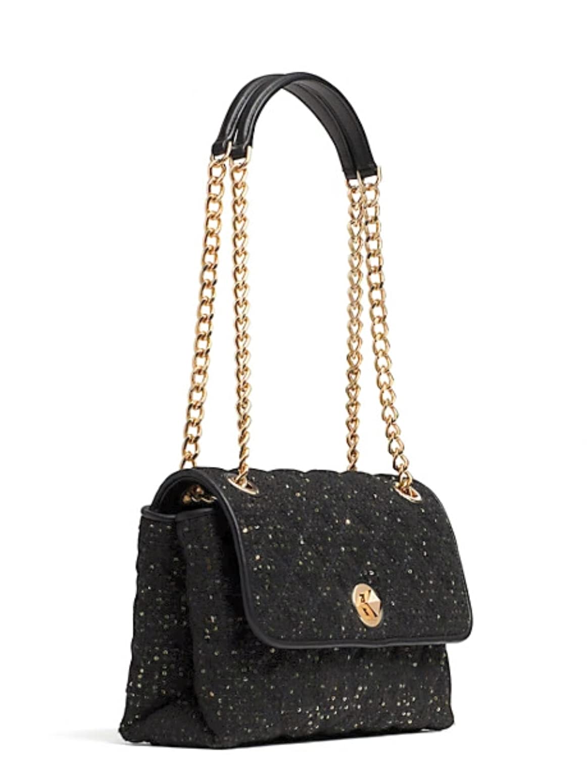KATE SPADE NATALIA SEQUIN TWEED FABRIC MEDIUM FLAP SHOULDER BAG IN BLACK