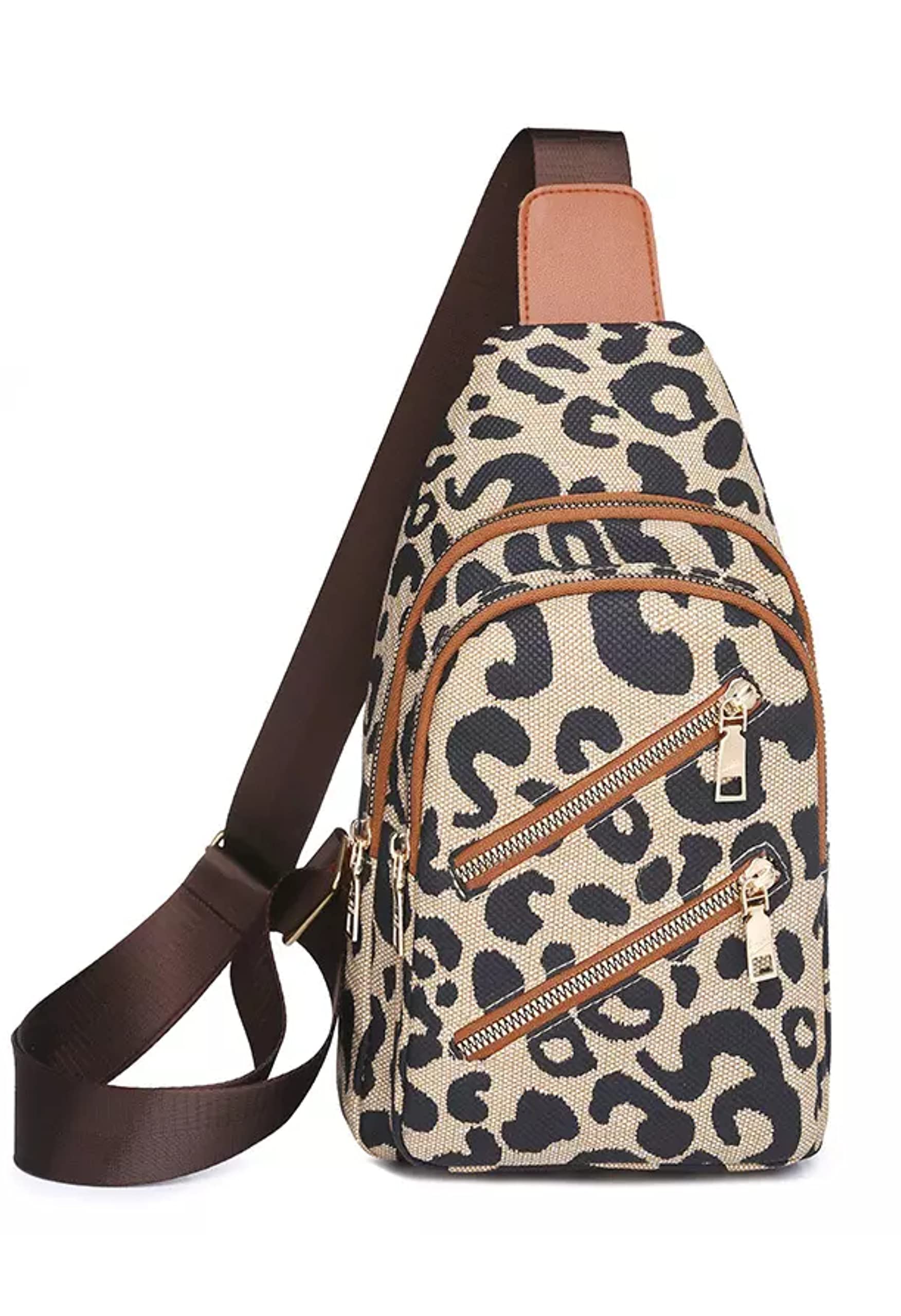 Bohemia Leather Leopard Unisex Crossbody Bag Sling Purse for Women Men