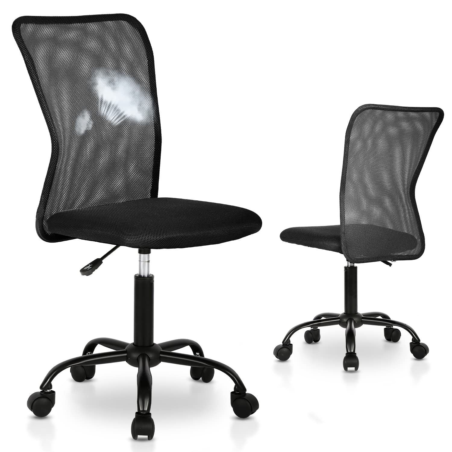 Home Office Chairs Small Desk Chair Armless Computer Chairs with Wheels Task Office Chair Kids Desk Stool Sewing Chair No Arms Swivel Rolling Chairs for Teens Adults, Black