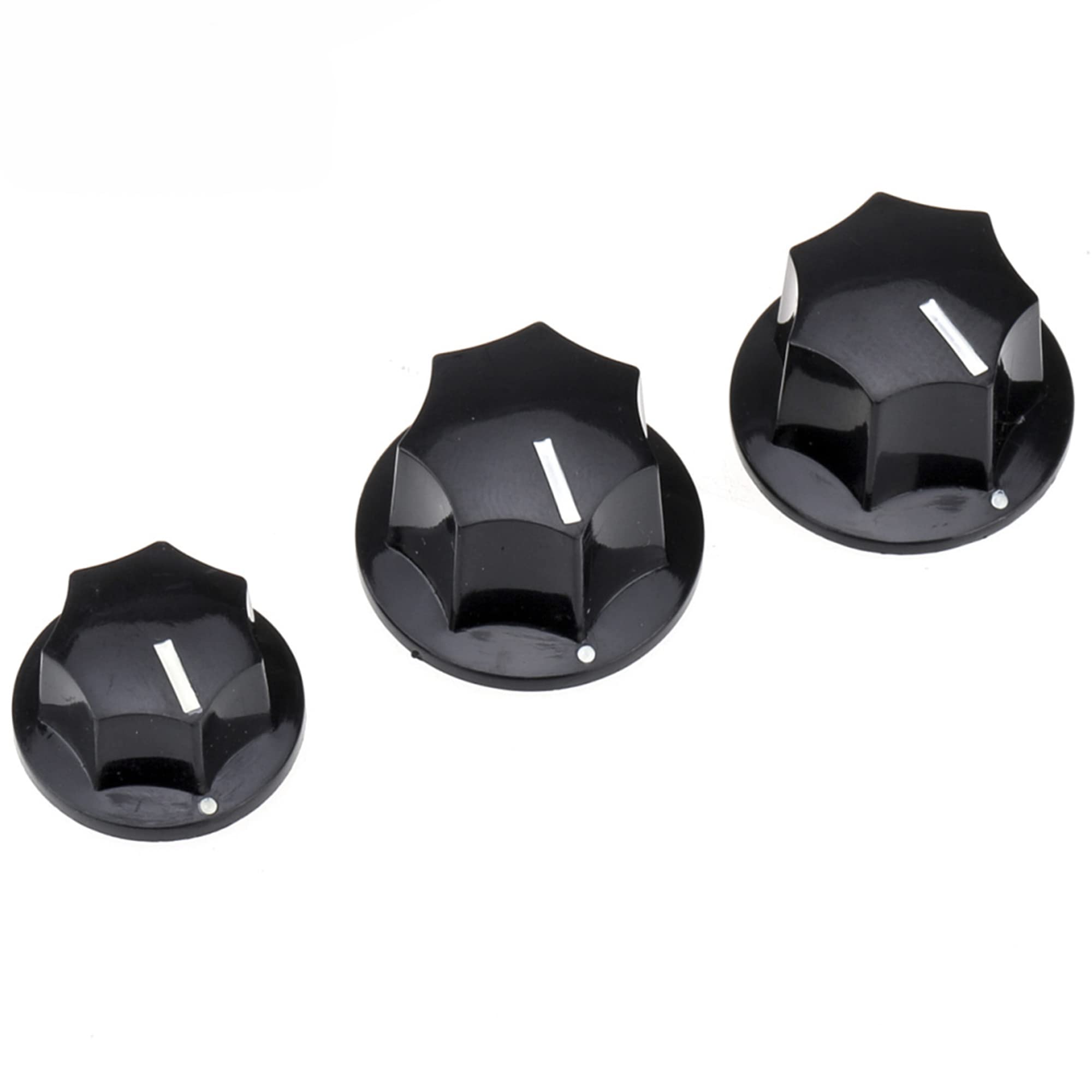 Musiclily Pro Inch Size Jazz Bass Knobs Set for USA CTS Pots Fender JB Style Bass, Black (Set of 3)