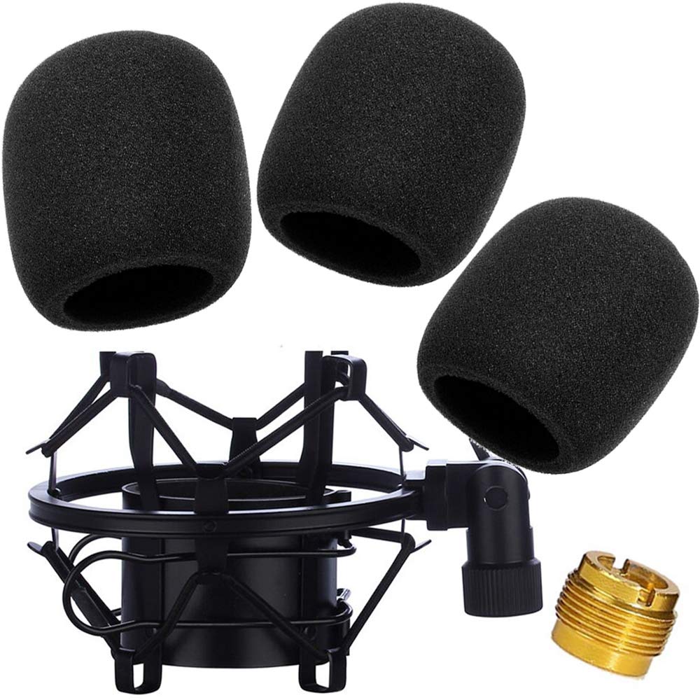 BTOOP Mic Large Foam Cover Microphone Windscreen with Shock Mount for AT2020,MXL,Condenser Microphone,Mic Anti-Vibration Suspension Shock Mount Holder Clip for Diameter1.8in-2.05in Microphone Black