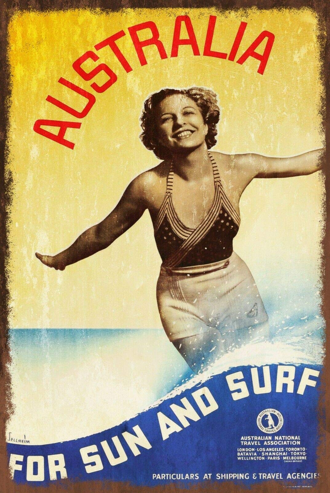 Australia Sun and Surf Travel Metal Tin Sign 8x12 Inch Decor Travel Tin Sign