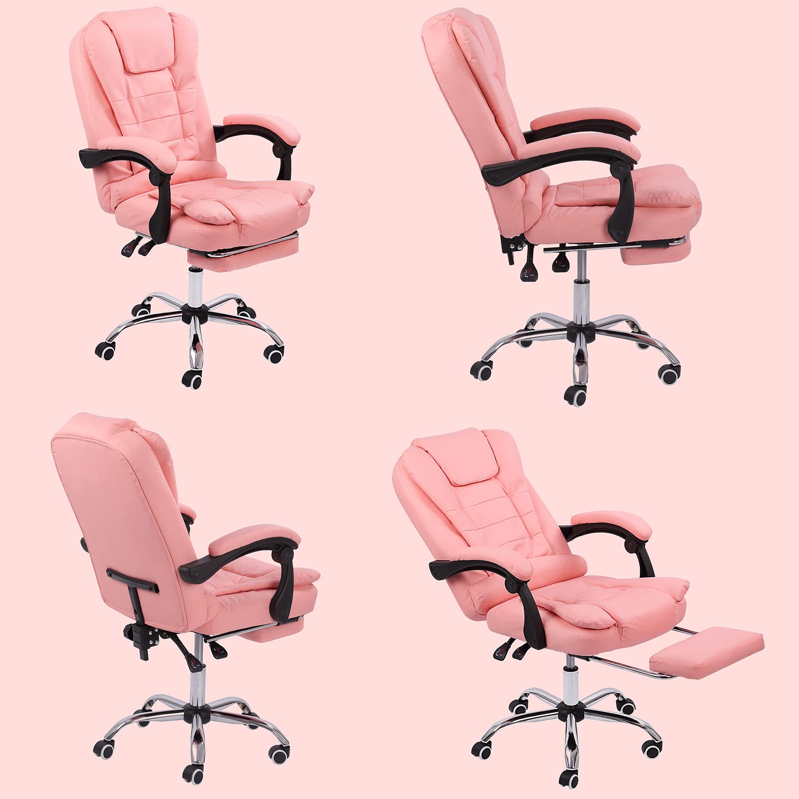 Pink Gaming Chair, Cute Computer Office Chair with footrest Ergonomic Gaming Chair Pink Kawaii Adjustable Swivel Racing Executive Massage Chair with High Backrest Lumbar Support Retractable Footrest
