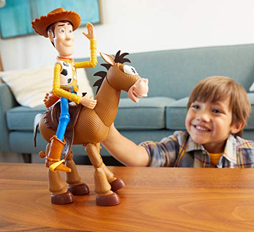 Mattel Disney Pixar Toy Story 4 Movie Set of 2 Action Figures, Collectible Pack Includes with Woody with Removable Hat & Rideable Bullseye