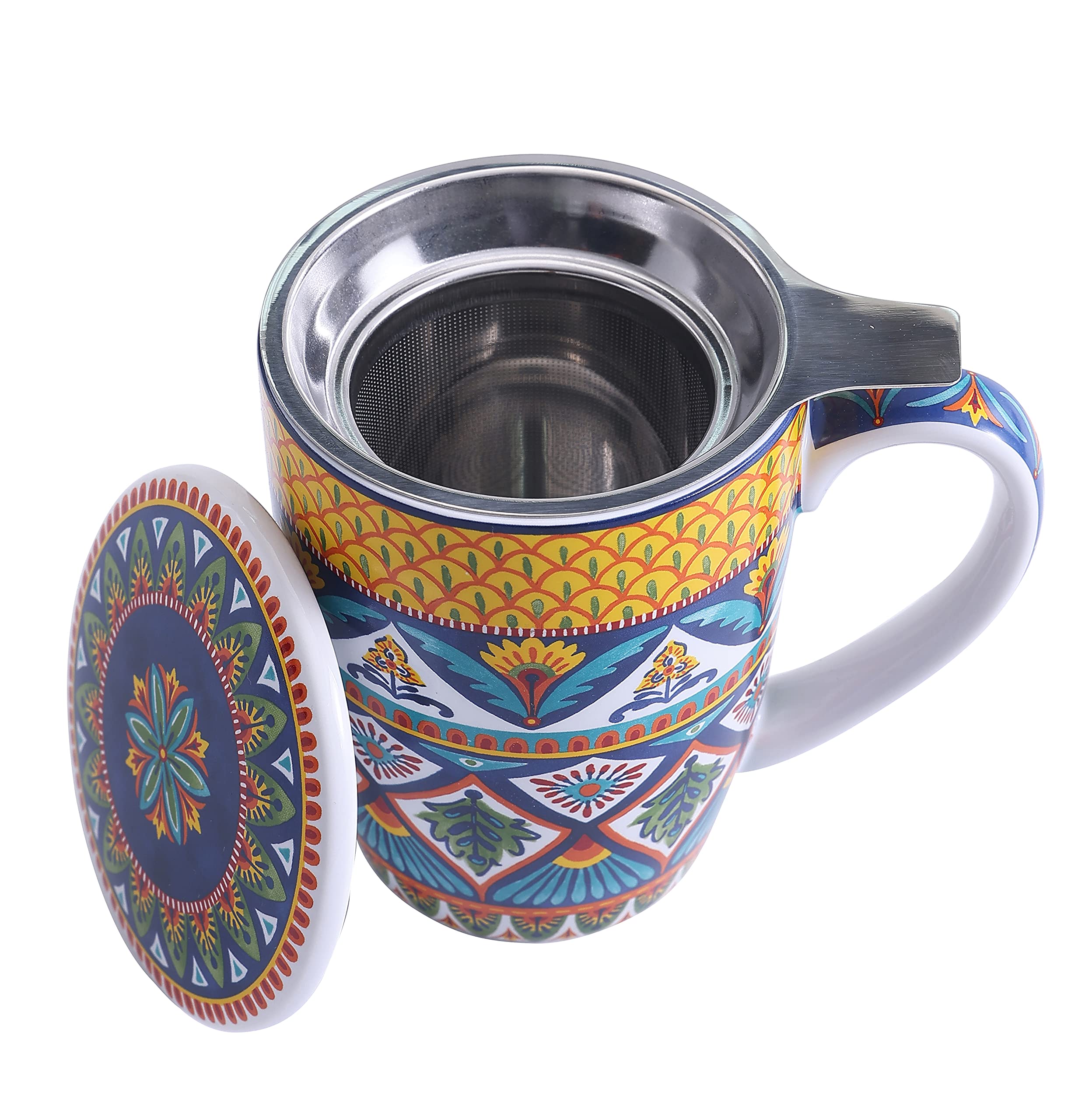 Bico Havana 12oz Porcelain Tea Mug with Infuser and Lid, Microwave & Dishwasher Safe