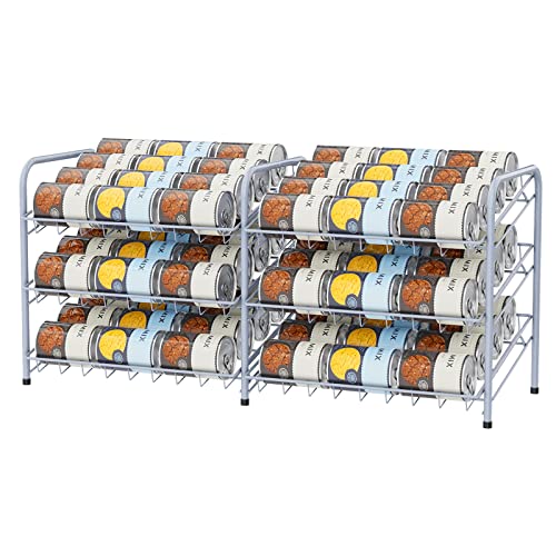 BTY Can Organizer for Pantry Stackable 2 Pack 3 Tier Metal Can Dispenser Holds Up 72 Cans 2 in 1 Canned Goods Organizer for Pantry Kitchen Organization and Storage