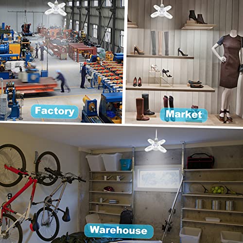 Gawany 1 Pack Mini LED Garage Light, 38W Deformable LED Garage Ceiling Lights with 4 Adjustable Panels, 6000LM 6500K E27/E26 LED Shop Lights for Garages, Workshop,Indoor, Outdoor White 256bu