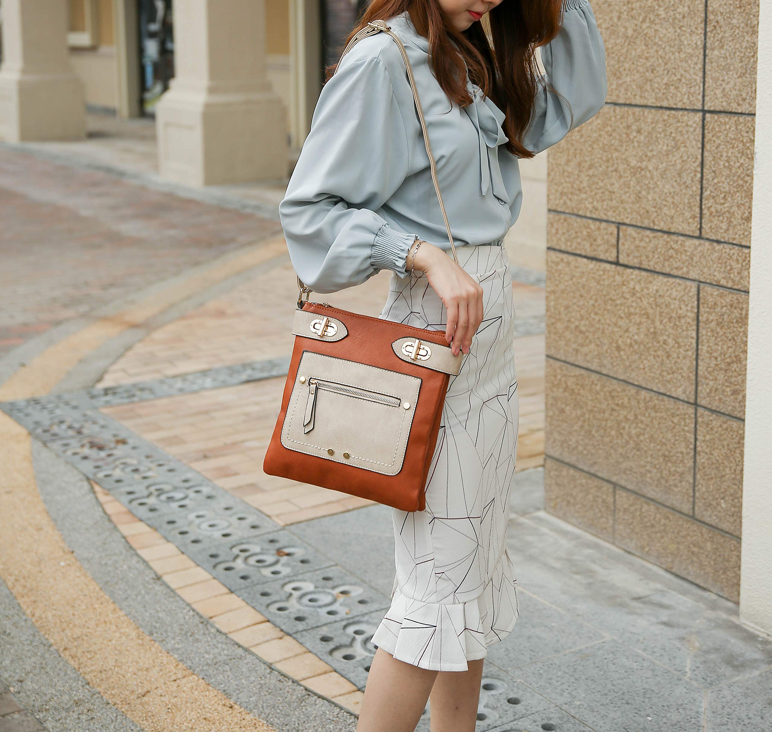 MKF Crossbody Bags for Women β PU Leather Lady Pocketbook Handbag β Side Messenger Purse, Shoulder Strap Tan-Brown