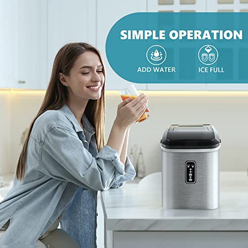 EUHOMY Ice Maker Machine Countertop, 26 lbs in 24 Hours, 9 Cubes Ready in 8 Mins, Electric ice Maker and Compact Potable ice Maker with Ice Scoop and Basket. Perfect for Home/Kitchen/Office.(Sliver)