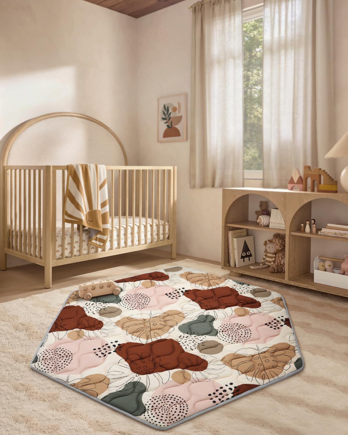 Baby Play Mats for Floor,49x49 Play Mat for Playpen,Thicken Soft Padding Foam Playmats for Babies and Toddlers Infants Kids, Foldable and Machine Washable Baby Crawling Mat,Boho Design