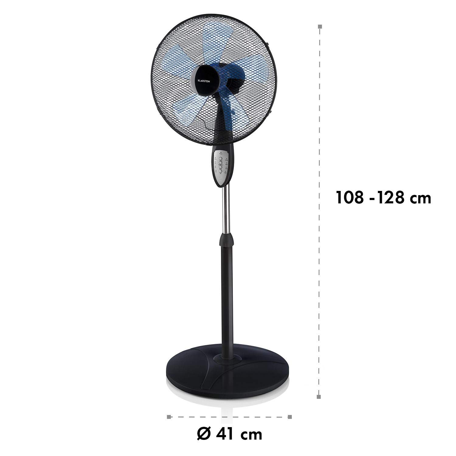 Klarstein Summerjam - Pedestal Fan, Stand Fan, Rotor Diameter: 16 inches, 50 Watts, 3 Speeds, Oscillation: 80 °, Timer, Remote Control, Height Adjustable, Color: Black