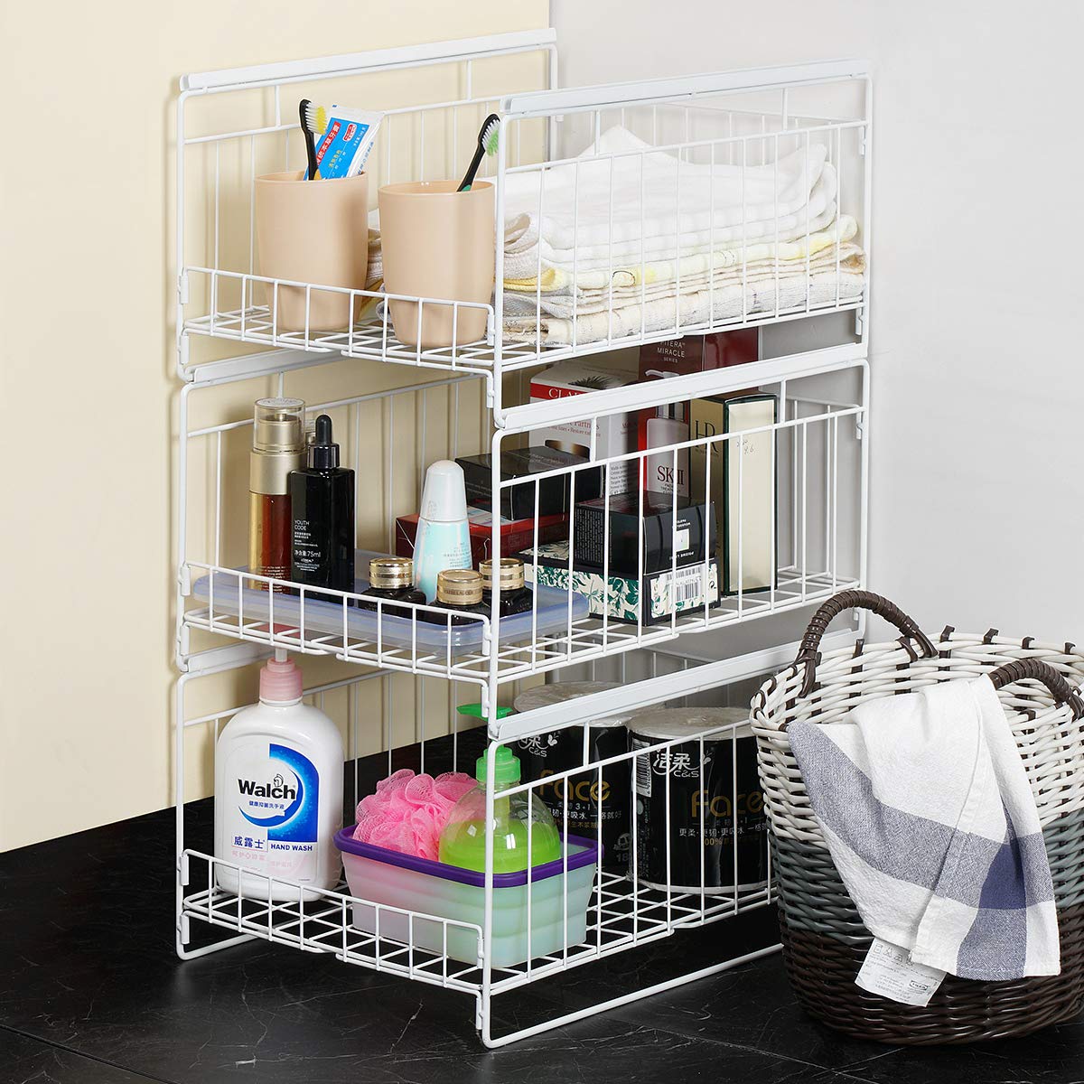 PINNIYOU Storage Organizer, Stainless Steel Free Combination Detachable Multifunctional for Kitchen, Closet, Desk Storage (2 Layers)