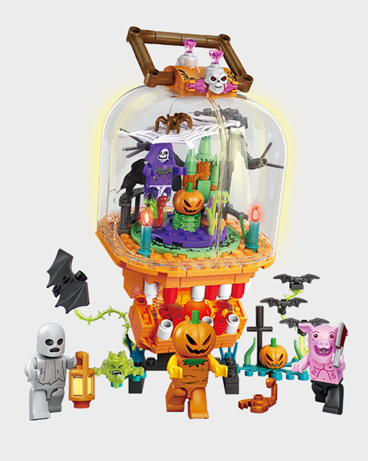 Building Blocks Building Toy 3D Toy Blocks DIY Bricks Toys Building Set Unique Home Decor, Birthday Tricky Magic Night Pumpkin Wizard for Lego (Halloween Lights)