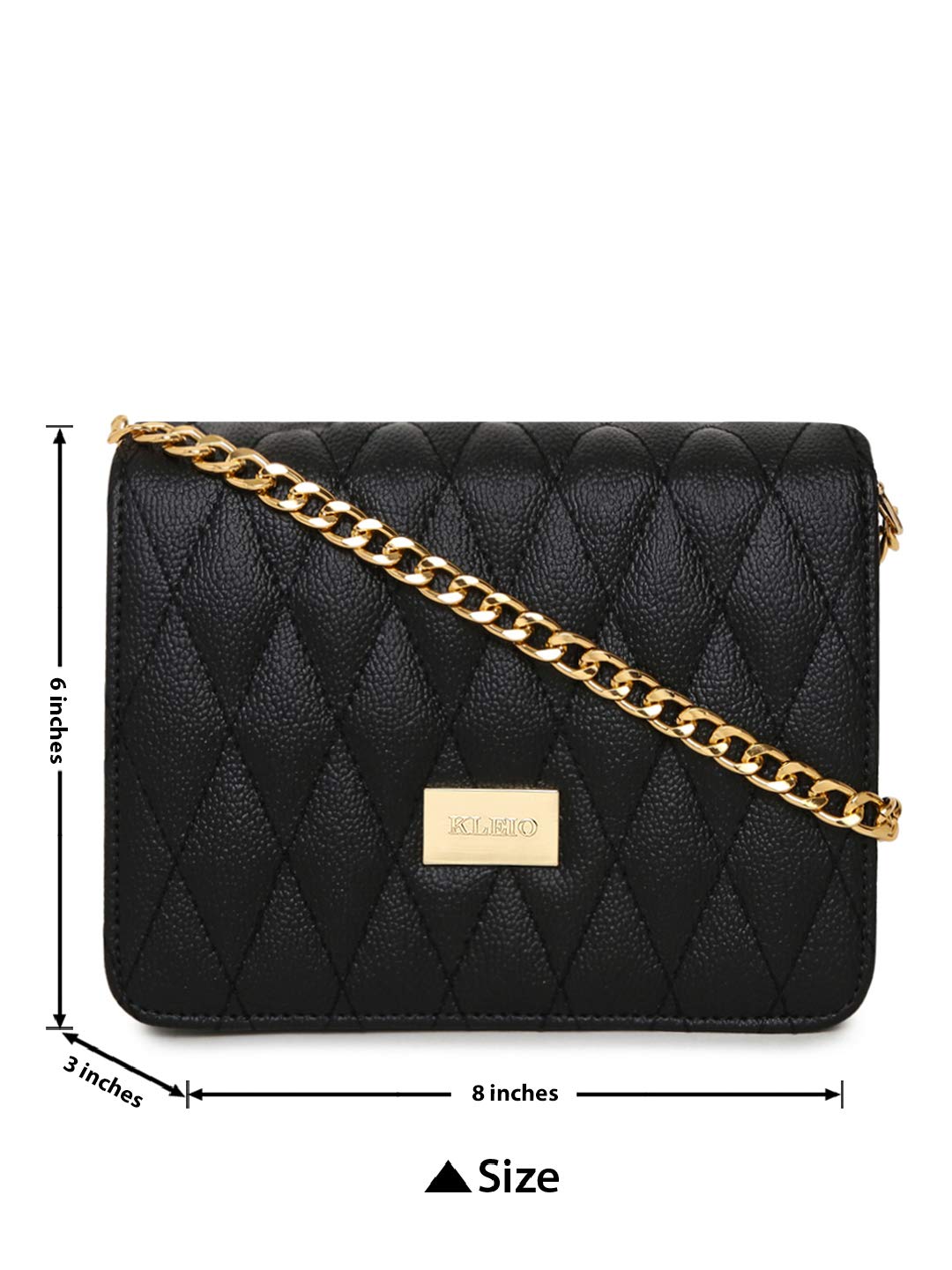 KLEIO Women's Quilted Vibrant Cross Body Sling Hand Bag For Medium Black