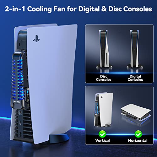 Kytok PS5 Cooling Fan with 3 Adjustable Fans, Quiet PS5 Fan Upgraded with 9 Blades and Extra USB HUB, PS5 Cooler with Touch Screen Compatible with Playstation 5 Digital & Disc Edition