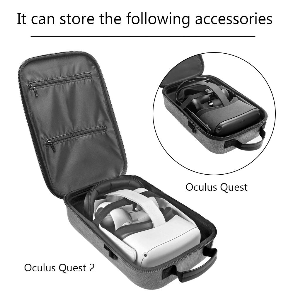 Pinson Hard Travel Case Compatible with Oculus Quest 2 / Quest VR Gaming Headset and Controllers Accessories Carrying Bag (Gray)