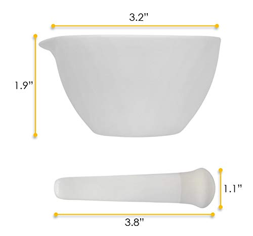 EISCO Porcelain Mortar & Pestle Set, 2oz (60ml) - Unglazed Grinding Surface - Excellent for Kitchen or Laboratory - Grinds Powdered Chemicals, Herbs & Spices - Pill Crusher - White