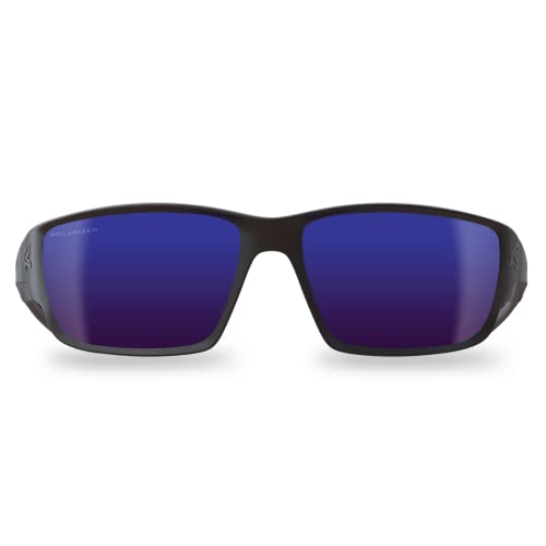 EDGE TSKAP218 Kazbek Polarized Wrap-Around Safety Glasses, Anti-Scratch, Non-Slip, UV 400, Military Grade, ANSI/ISEA & MCEPS Compliant, 5.04" Wide (Black Frame/Aqua Precision Blue Mirror Lens)