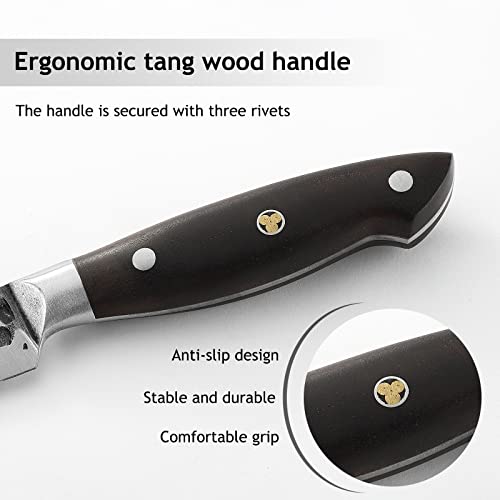 KONOLL Steak Knives Set of 6 Steaks Knife Serrated Blade Forged Handmade German High Carbon Steel with Full Tang Wood Handle