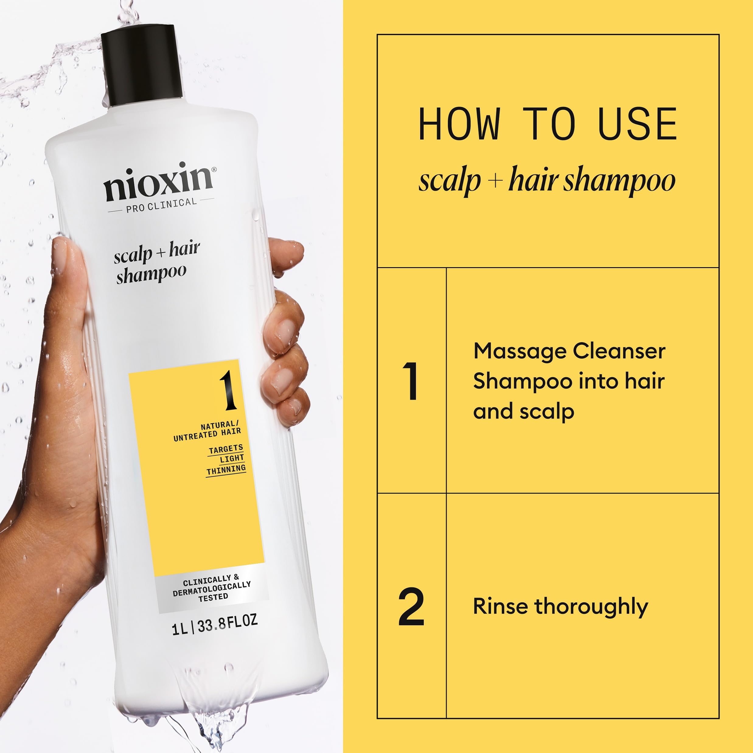 Nioxin Scalp + Hair Thickening System 1 Shampoo, For Natural Hair with Light Thinning, 33.8 fl oz (Packaging May Vary)