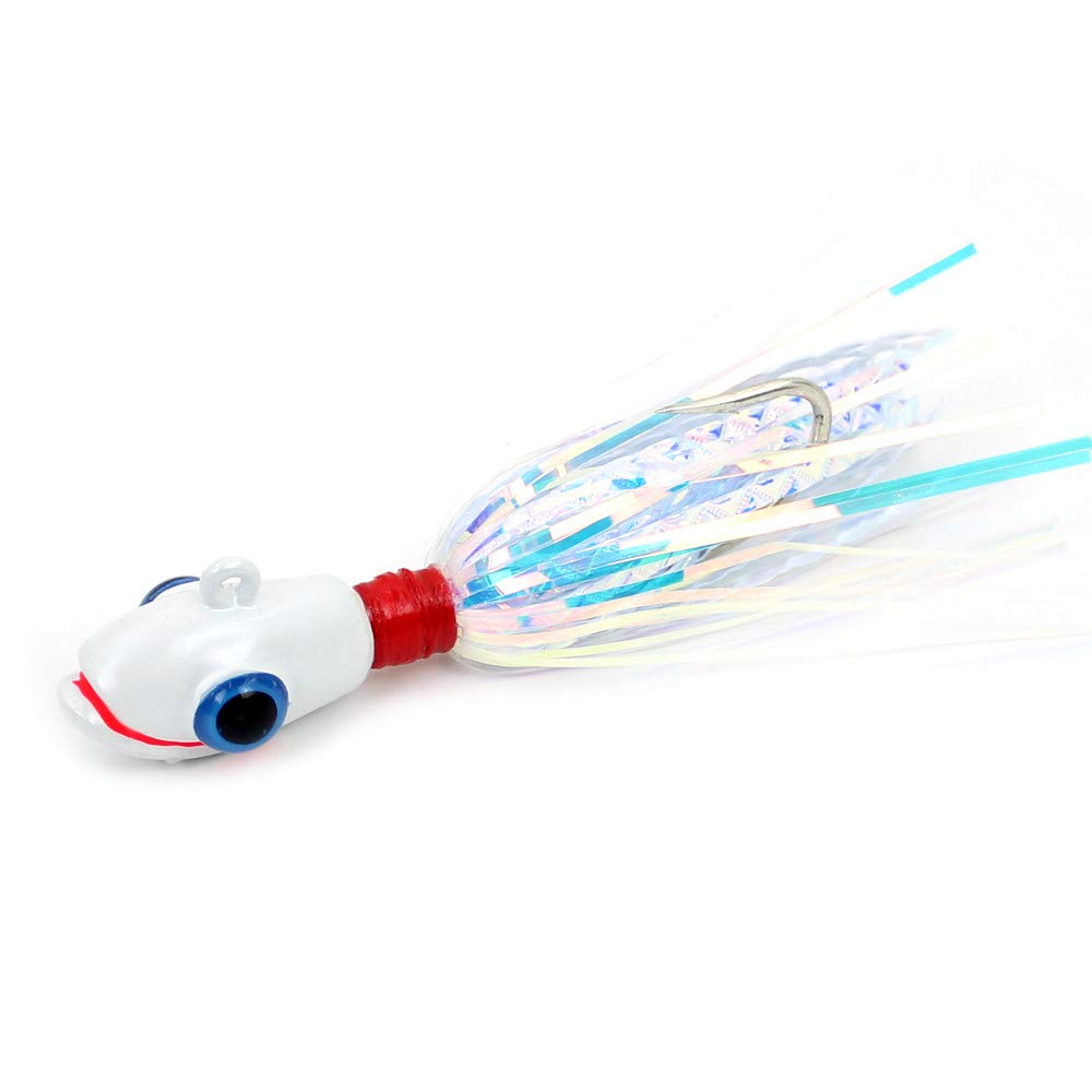 Blue Water Candy Mylar Bucktail Jig | Striper Cobia Fishing (White, 3 Ounce)