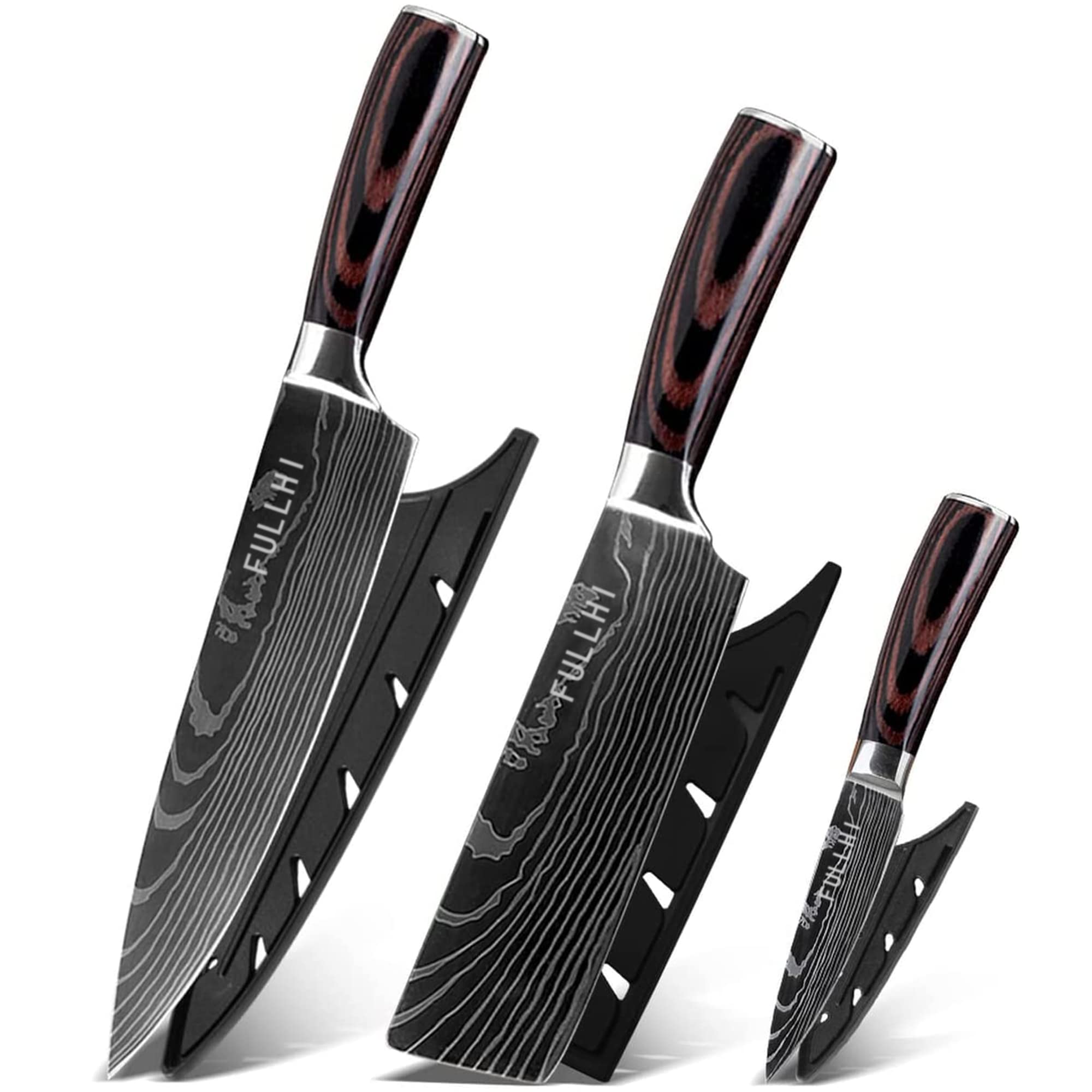 FULLHI Knife Set 3 Pieces Japanese Knife Set, Premium German Stainless Steel Kitchen Knife Set