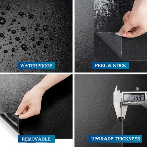 FunStick Black Peel and Stick Floor Tile Waterproof 12x12 in 15 Pack Black Vinyl Flooring Tiles Peel and Stick on Floor Tiles for Bathroom Floor Tile Kitchen Laminate Flooring Sticky Linoleum Tiles