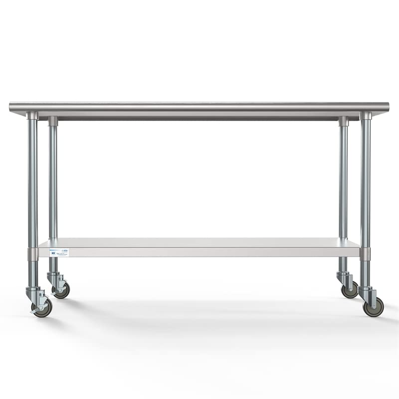 KoolMore Commercial 30β x 60β Stainless Steel Work Table Wheels Restaurant Home Use, Under Storage Shelf Food, Tools, Equipment, Hardware, Heavy Duty Metal Workspace (CT3060-18C), Silver, 30" x 60"